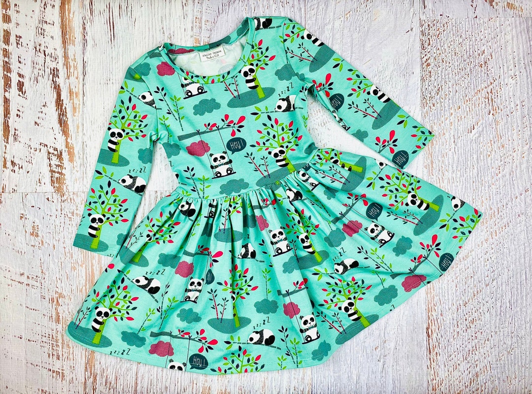 Girls Panda Print Dress, Handmade Cotton Jersey - Etsy