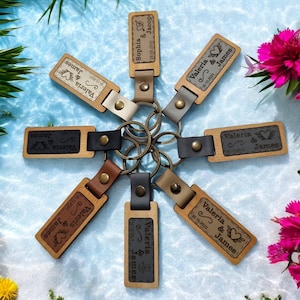 Personalized Wood & Leather Keychain, Engraved Anniversary Gift - Etsy