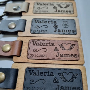 Personalized Leather Wooden Keychain, Wedding Gift, Personalized ...