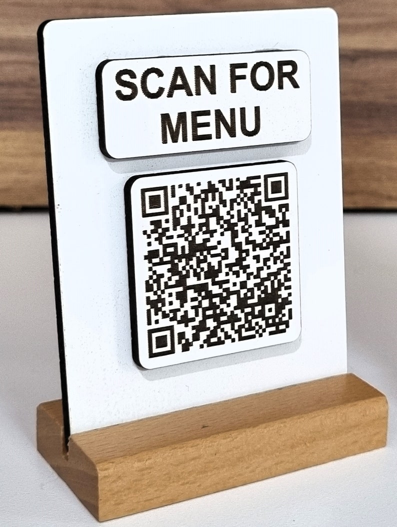 QR Code Menu Sign, Custom Engraved Wooden Restaurant Sign, Custom Made QR Code Menu Sign, QR ...