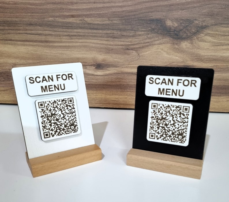 QR Code Menu Sign, Custom Engraved Wooden Restaurant Sign, Custom Made ...