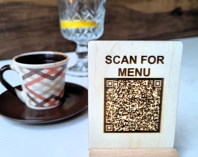 Engraved QR Code Plaque to Place on Table Logo, Table Number ...