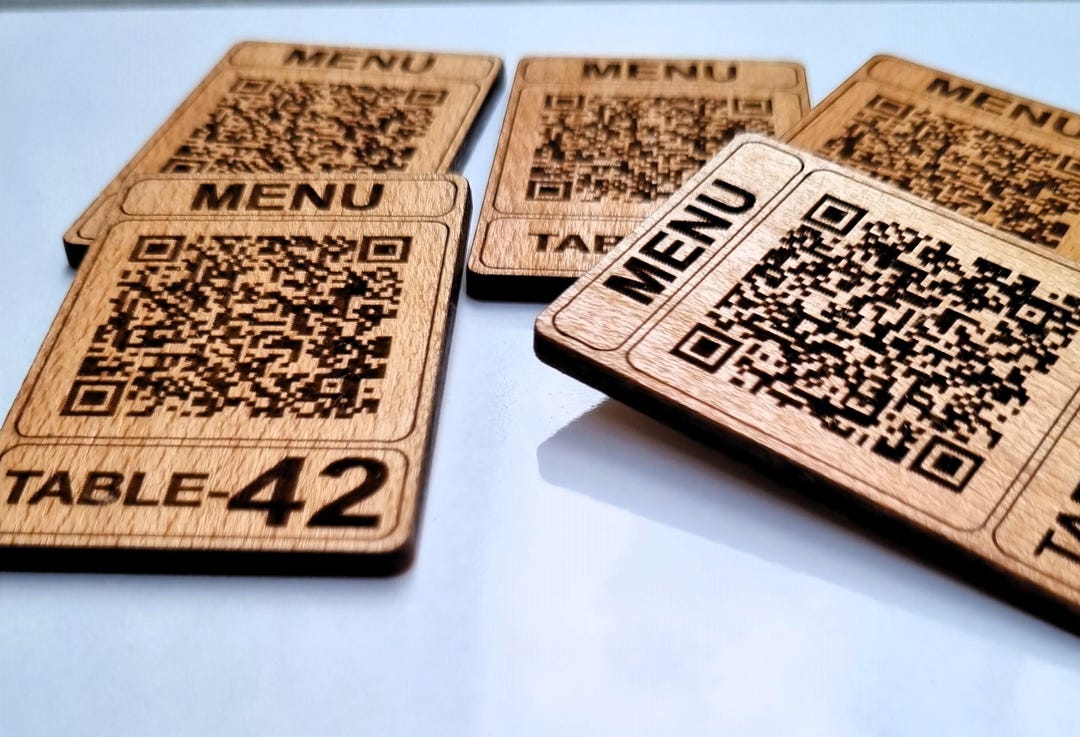 QR Code Menu Label, Custom Engraved Wooden Restaurant Label, Custom ...