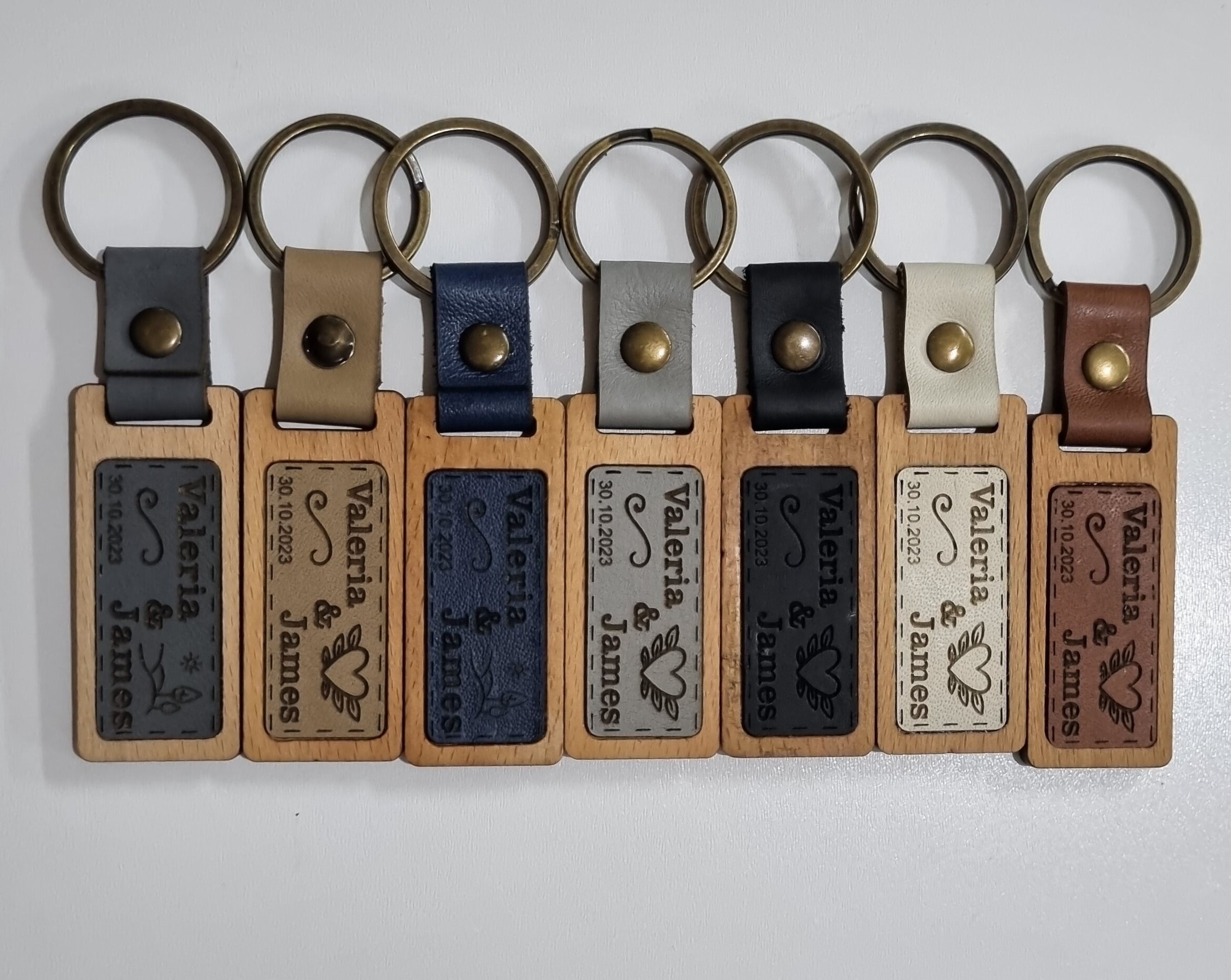 Personalized Leather Wooden Keychain Wedding Gift - Etsy