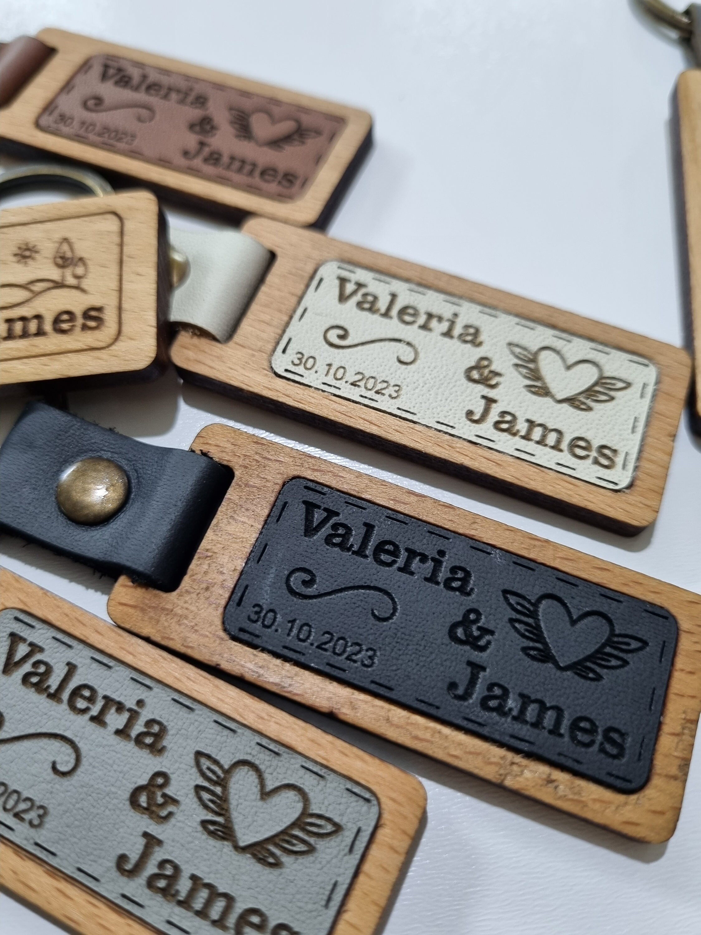 Personalized Leather Wooden Keychain Wedding Gift - Etsy