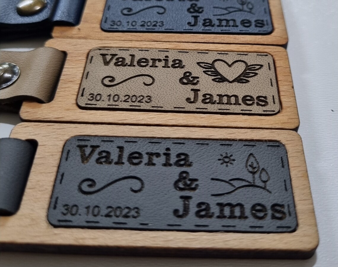Personalized Leather Wooden Keychain Wedding Gift - Etsy