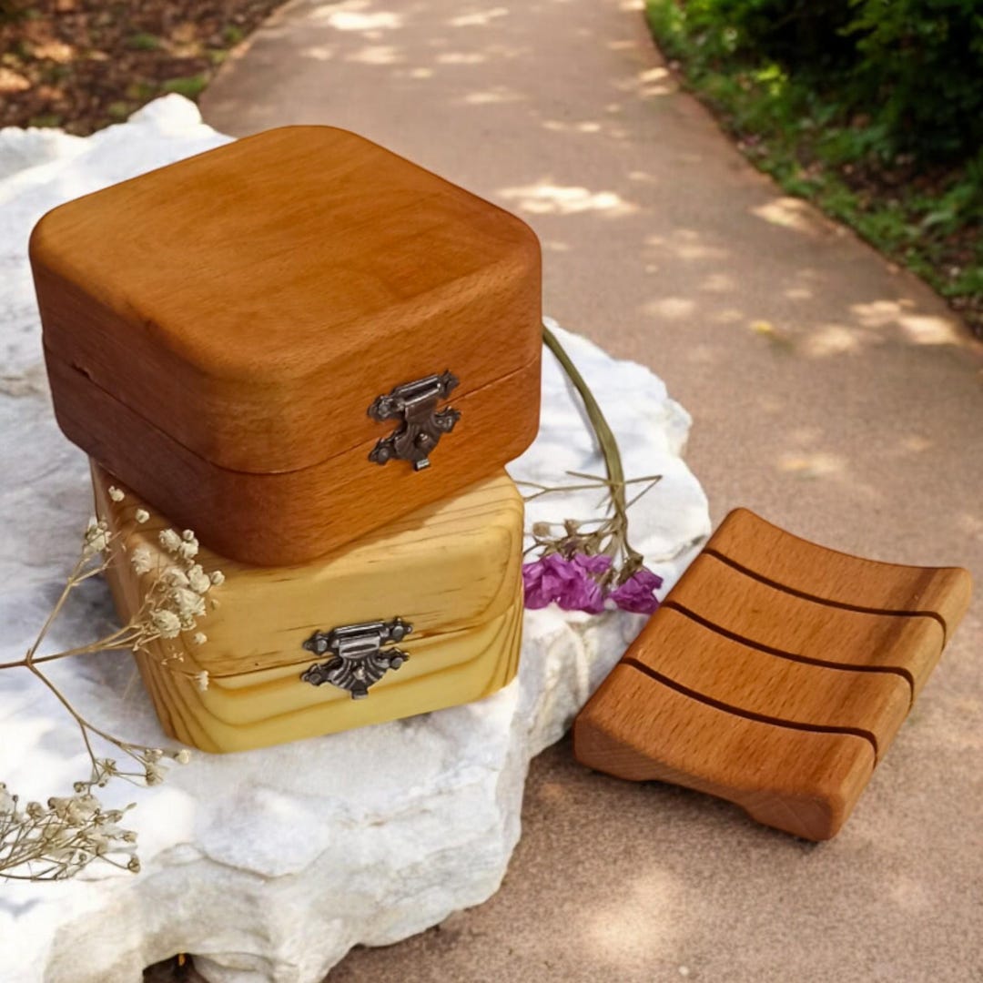 Wooden Soap Dish Box, Hinged Multipurpose Wooden Box, Beech and Pine ...