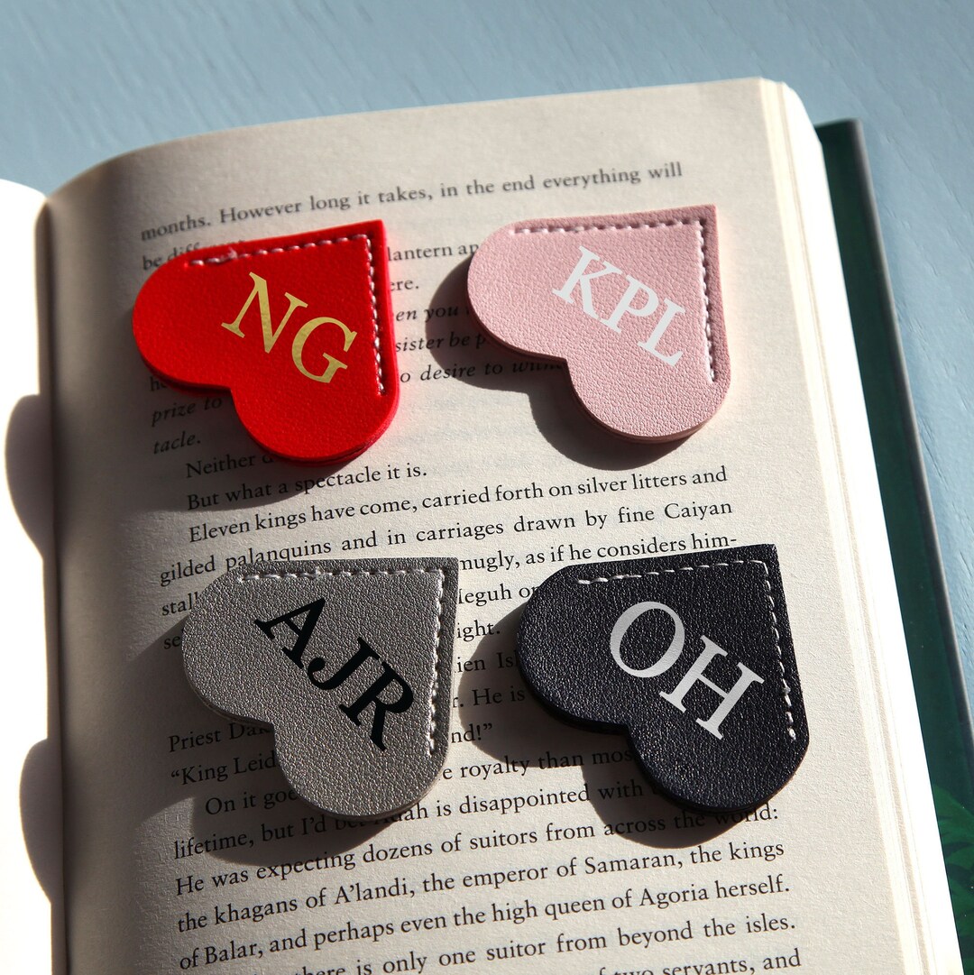 Personalised Heart Initial Leather Heart Page Corner Bookmark ...