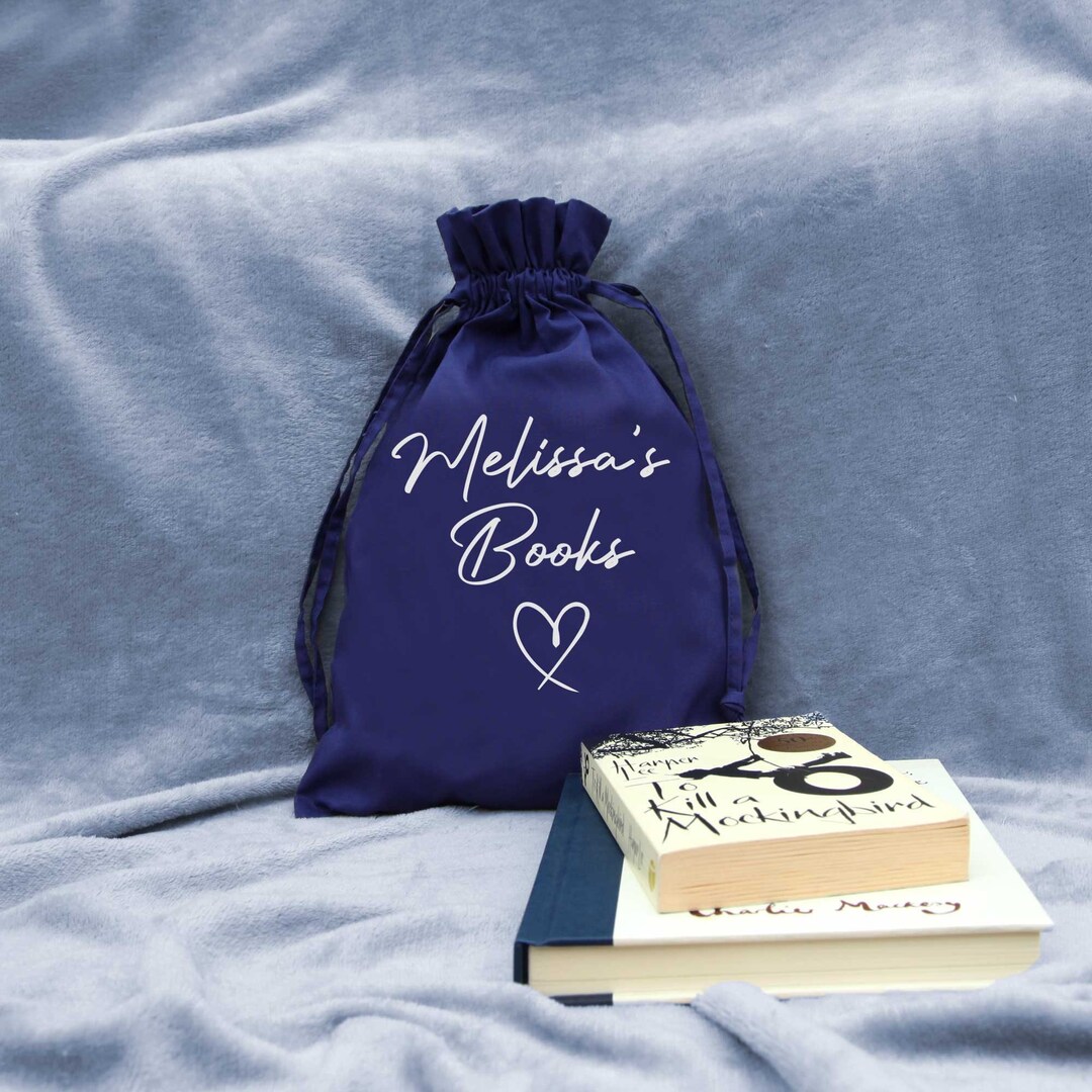 Personalised Script Book Drawstring Bag, Personalised Book Gift, Book ...