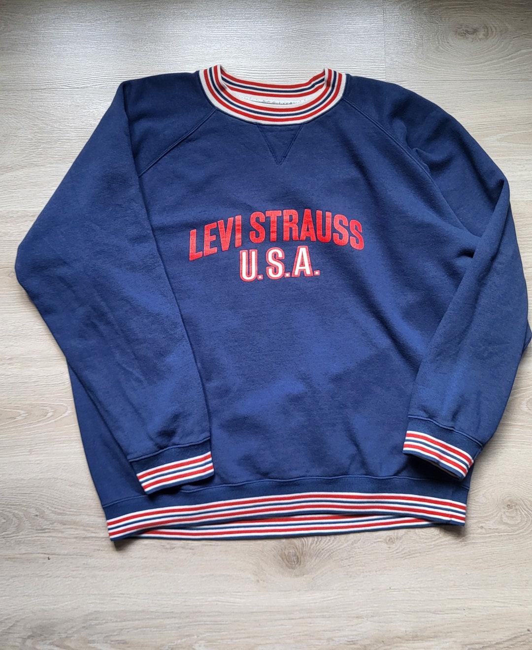 Vintage 80's Levi's Navy Blue Logo Spell Out Crewneck/size Large - Etsy