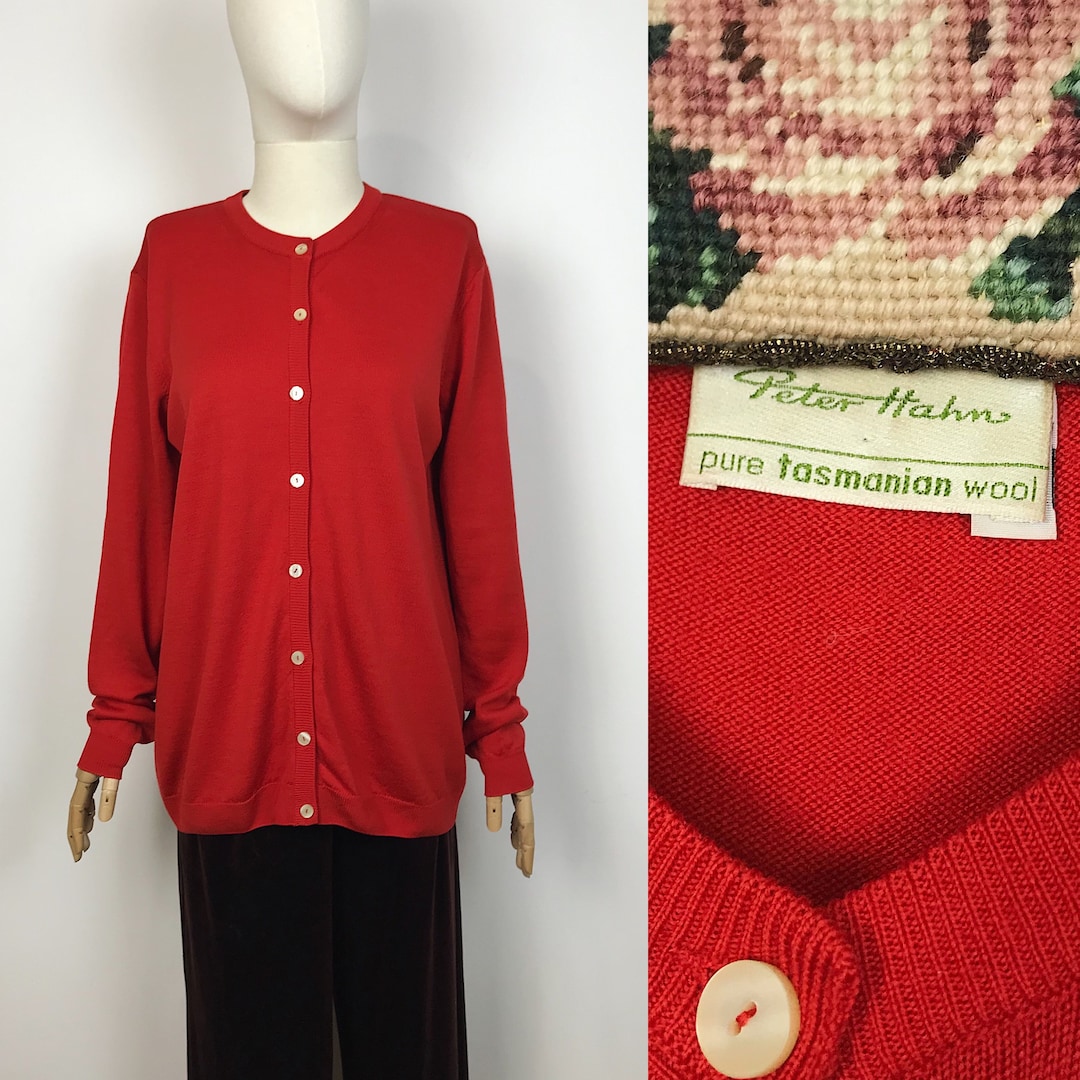 Peter Hahn Red Wool Cardigan Woolmark Button Down Pure New Wool Size XL ...