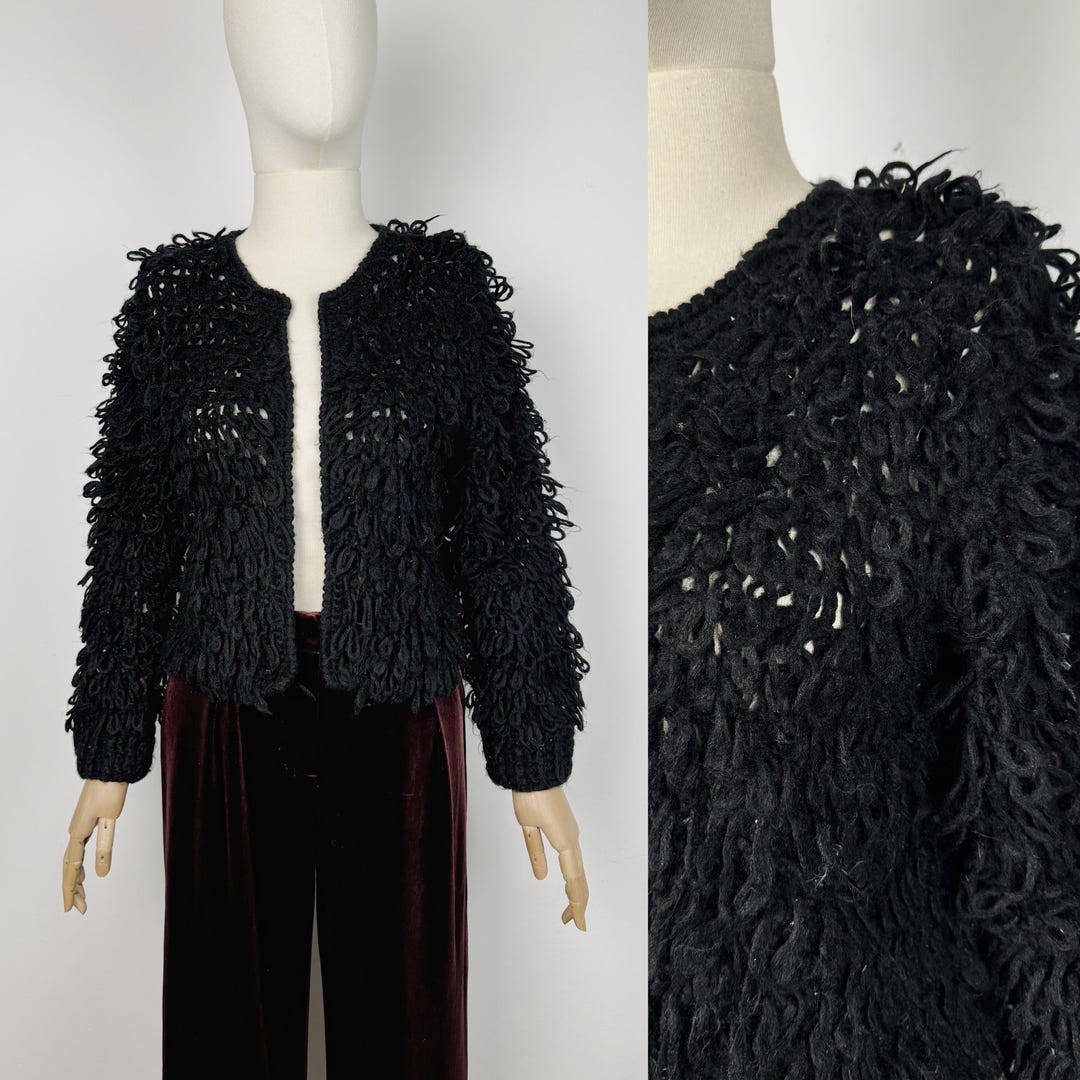Black Shaggy Cardigan Fluffy Gothic Cardigan - Etsy