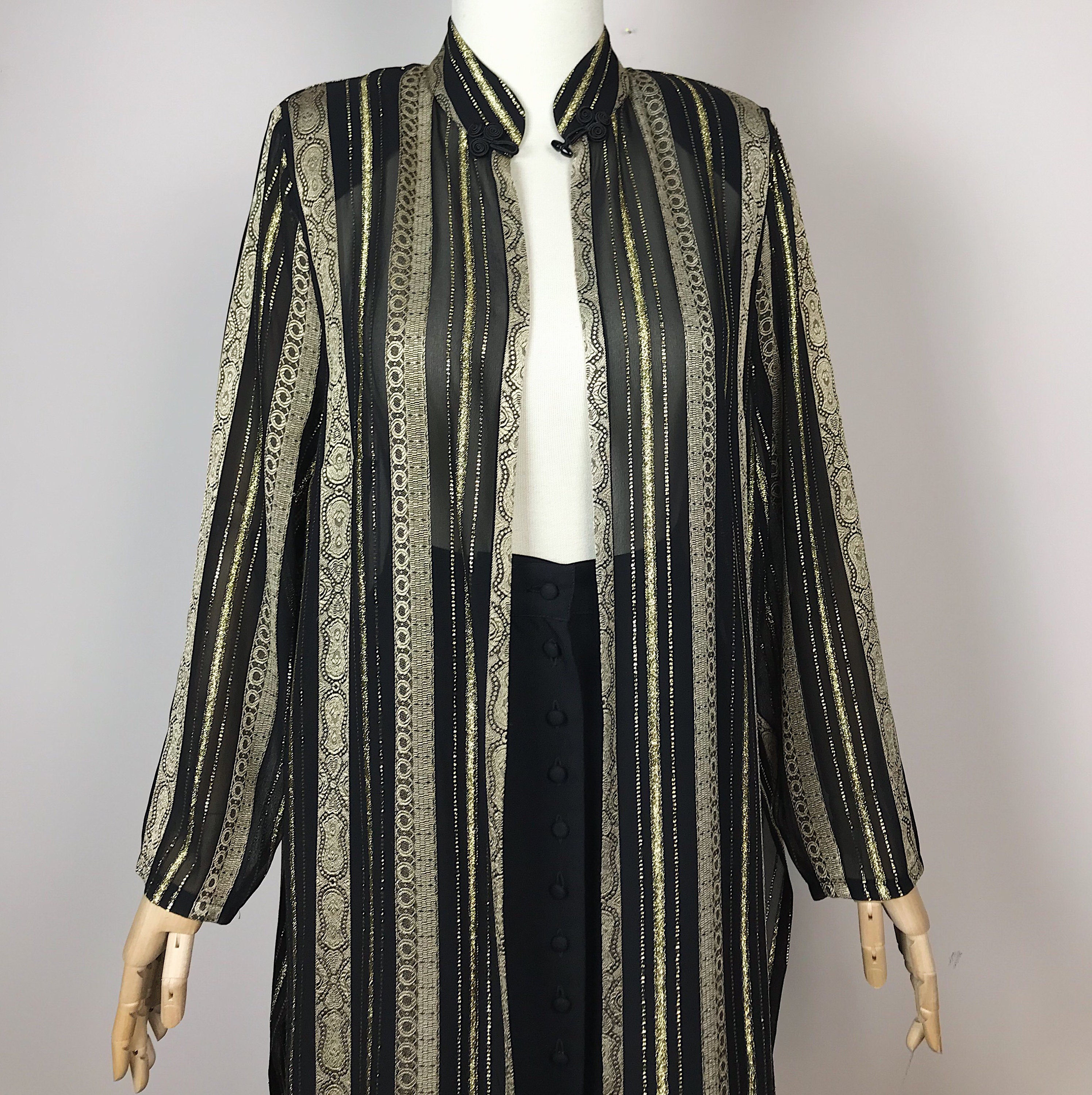 Vintage 90s Evening Shimmer Chiffon Long Jacket Golden Lurex Light ...