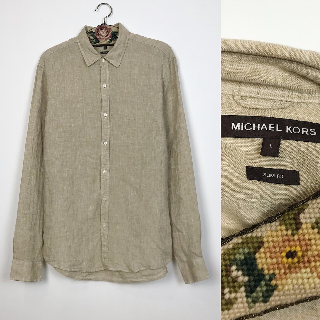 Michael Kors Mens Linen Shirt Beige - Etsy