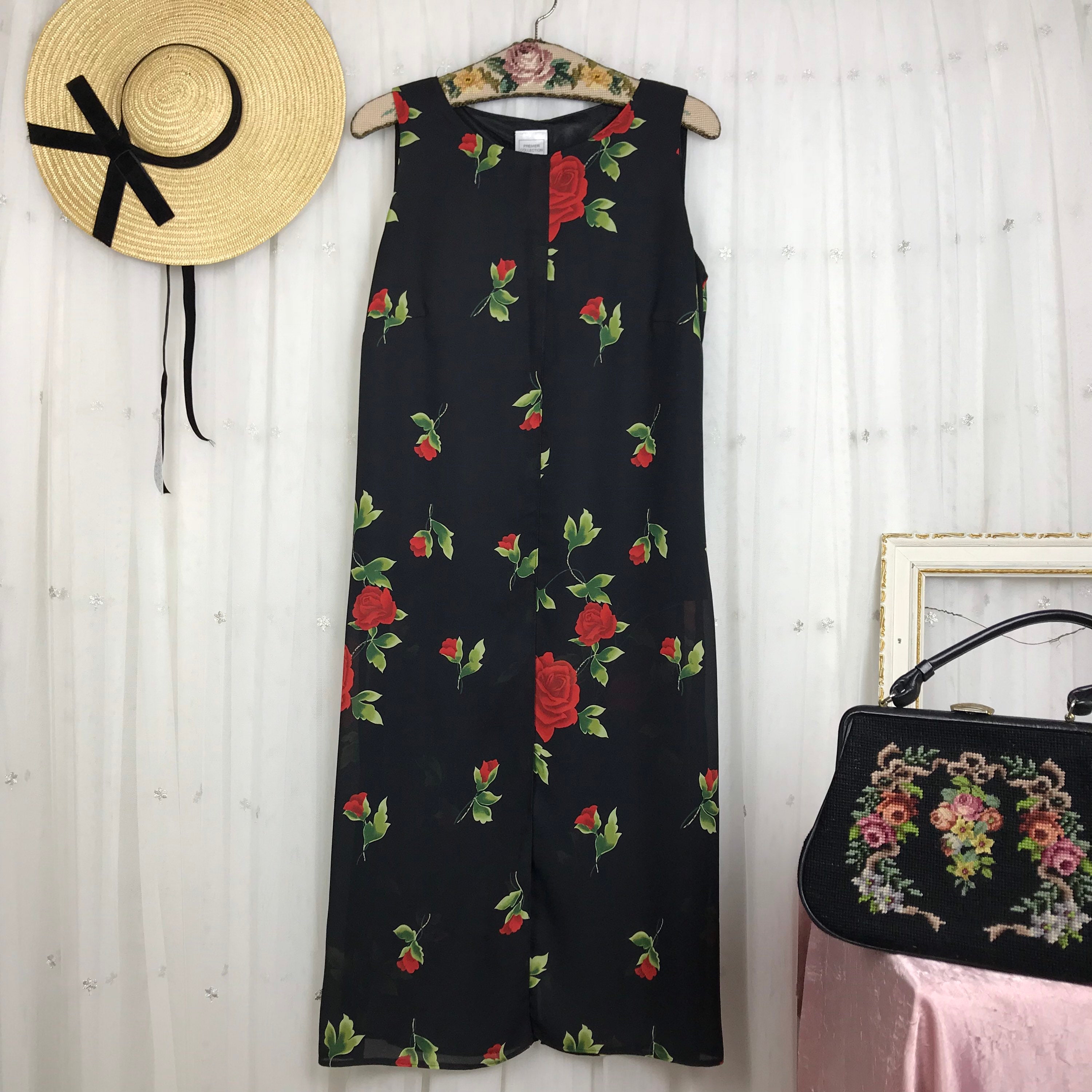 Vintage 90s Blouse With Roses Long Tunic Chiffon Evening Top Floral - Etsy