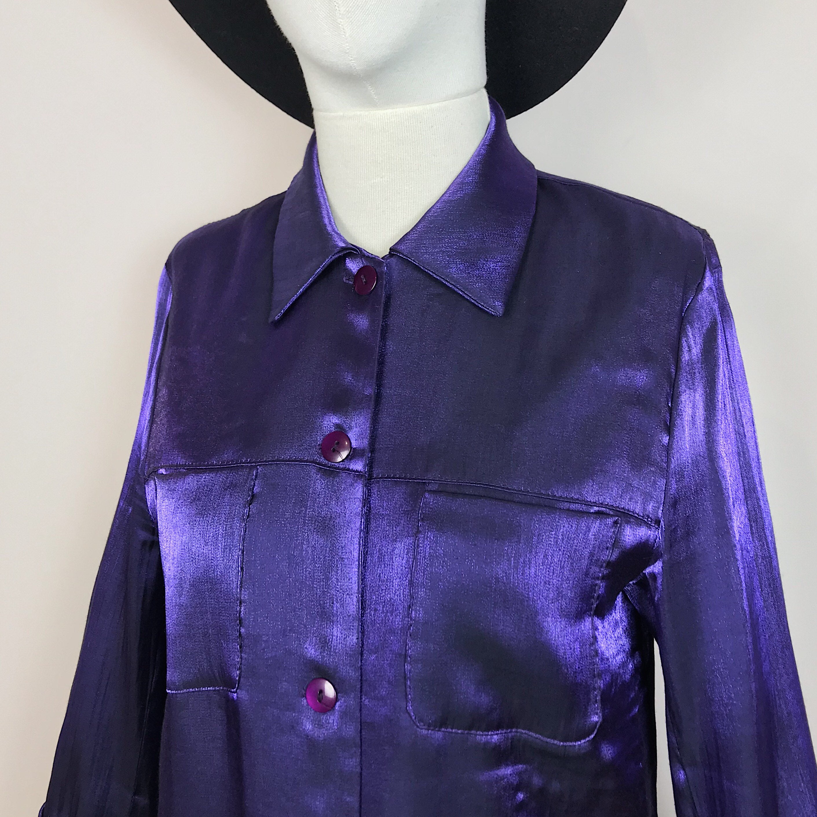 Vintage Violet Shimmer Jacket Liquid Metal Purple 90s Jacket France Zou ...