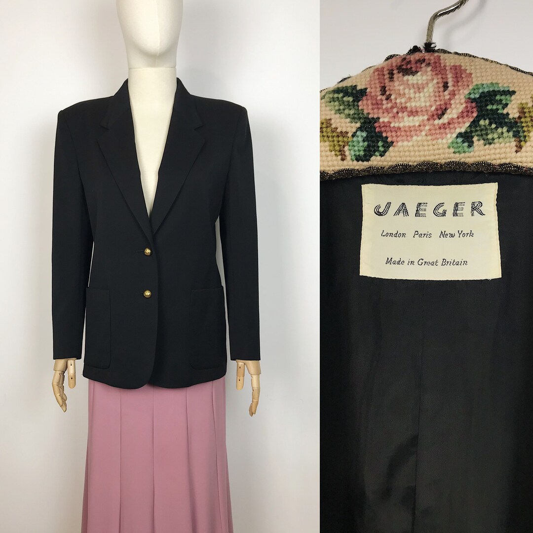 Vintage JAEGER Black Wool Jacket Classic Blazer - Etsy