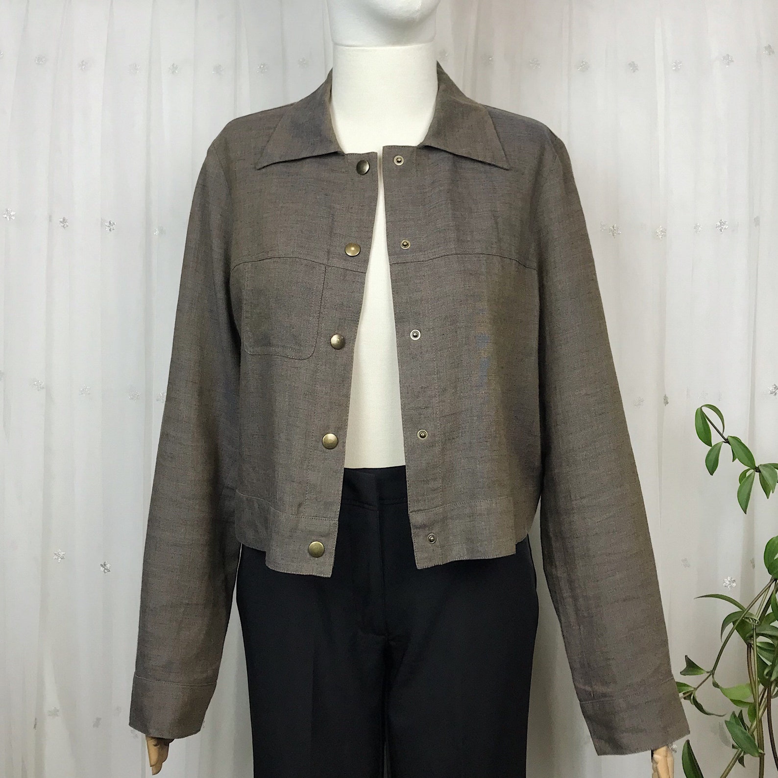 Vintage Linen Short Light Jacket Daniel Boudon Formes Paris Boho Bomber ...