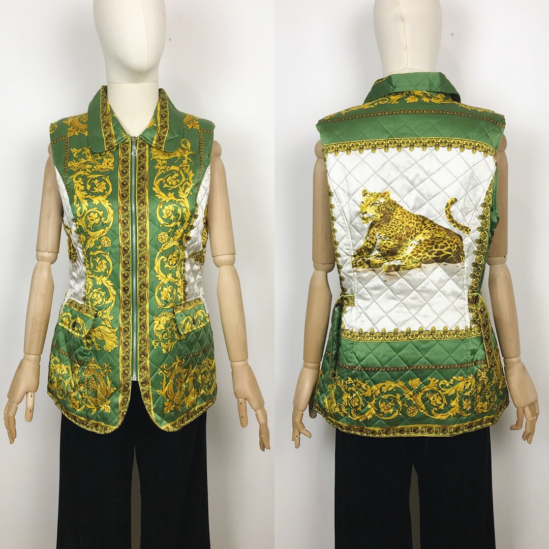 Vintage Quilted Silk Vest Baroque Print Leopard Waistcoat Alba Moda - Etsy