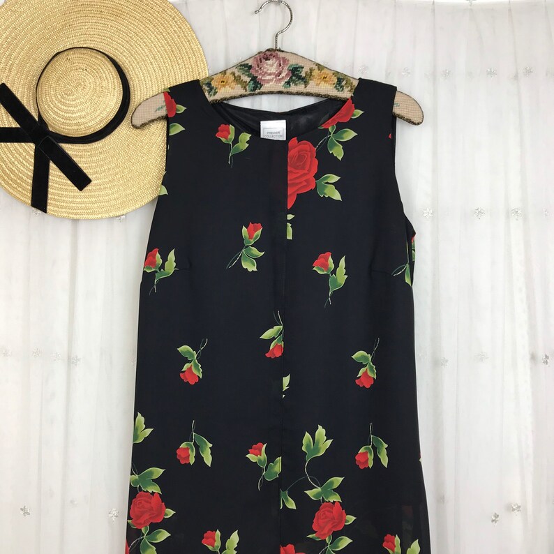 Vintage 90s Blouse With Roses Long Tunic Chiffon Evening Top Floral - Etsy