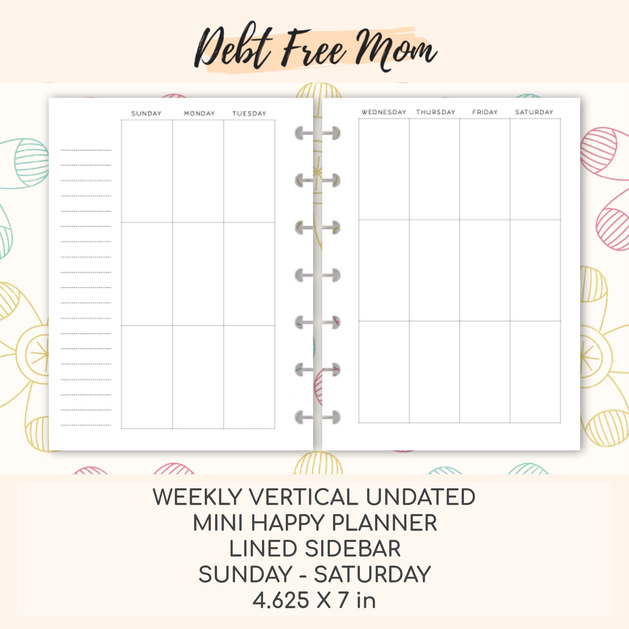 Mini Happy Planner Weekly Vertical Undated Printable Inserts Lined ...