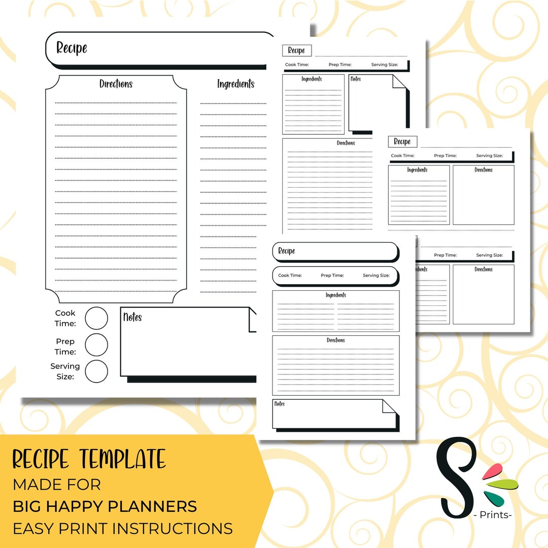 Recipe Book Printable Inserts for BIG Happy Planner, Instant Download ...