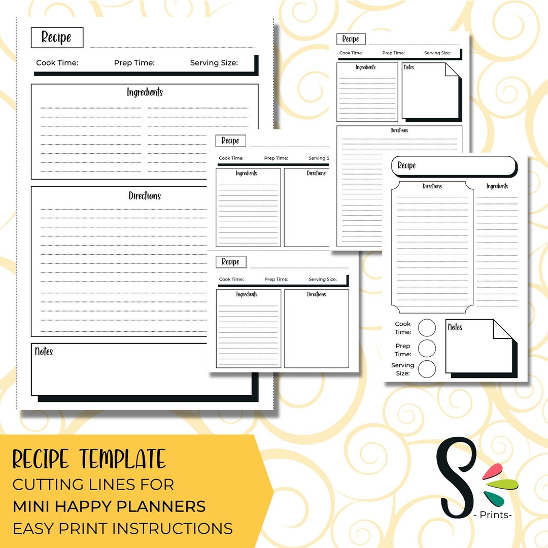 Recipe Book Printable Inserts for MINI Happy Planner, Instant Download ...