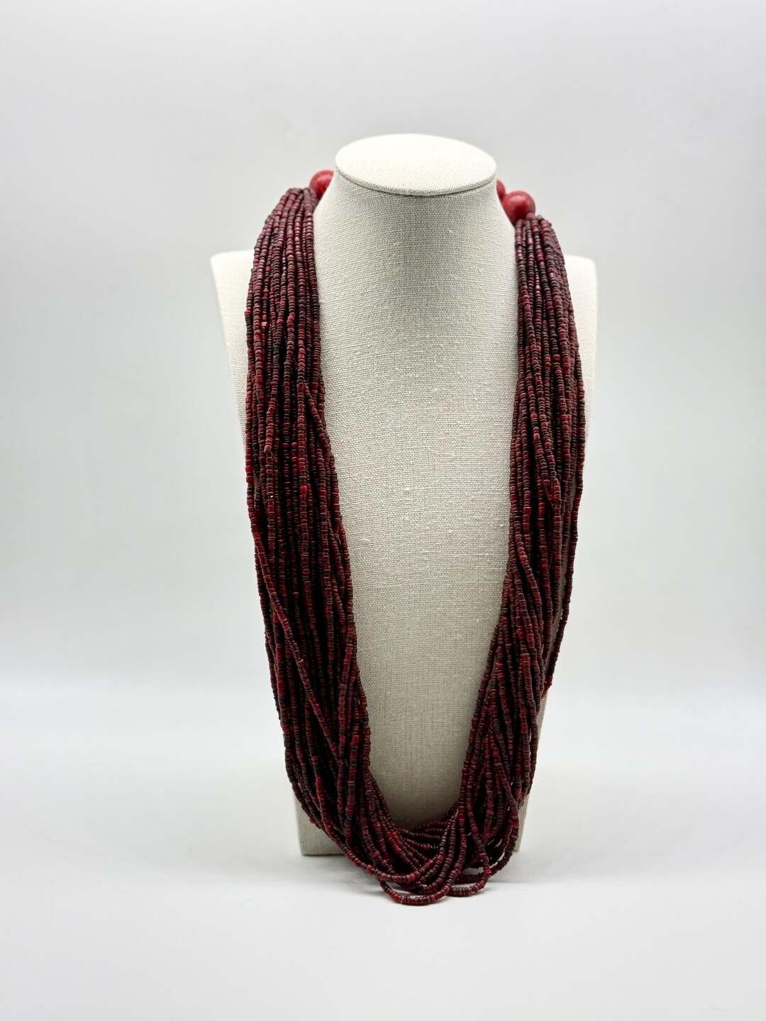 Vintage Baule Tamba Naga Multi-strand Necklace | Red & Black Seed Bead ...