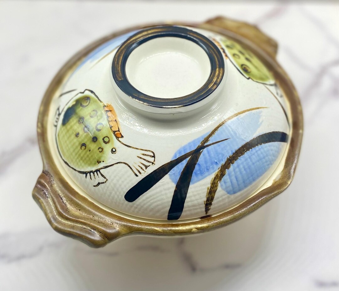 Vintage Japanese Ceramic Clay Hot Pot Donabe Steamer Baking Casserole ...