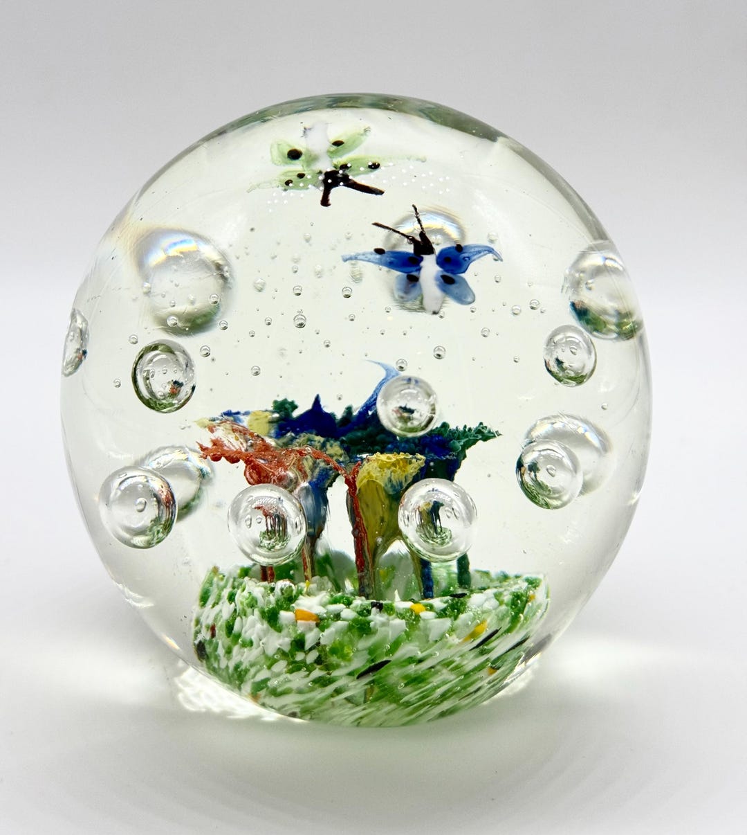 Large Art Glass Paperweight With Butterflies • Controlled Bubble Glass ...