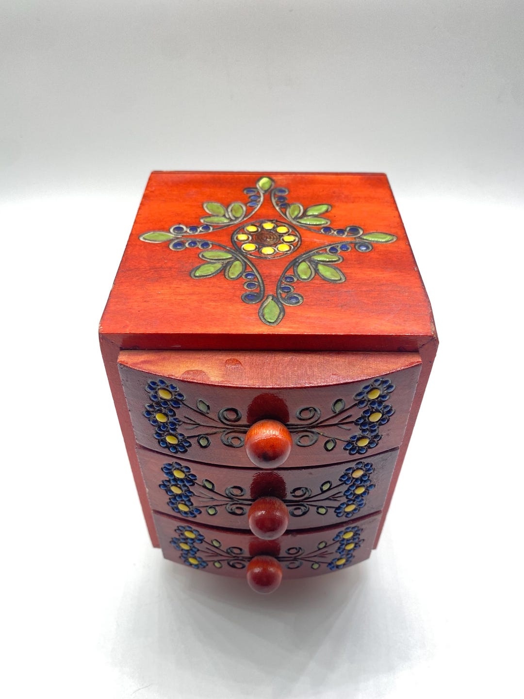 Vintage Polish Wooden Jewelry Chest Box | Folk Art Hand Painted 3 Chest ...