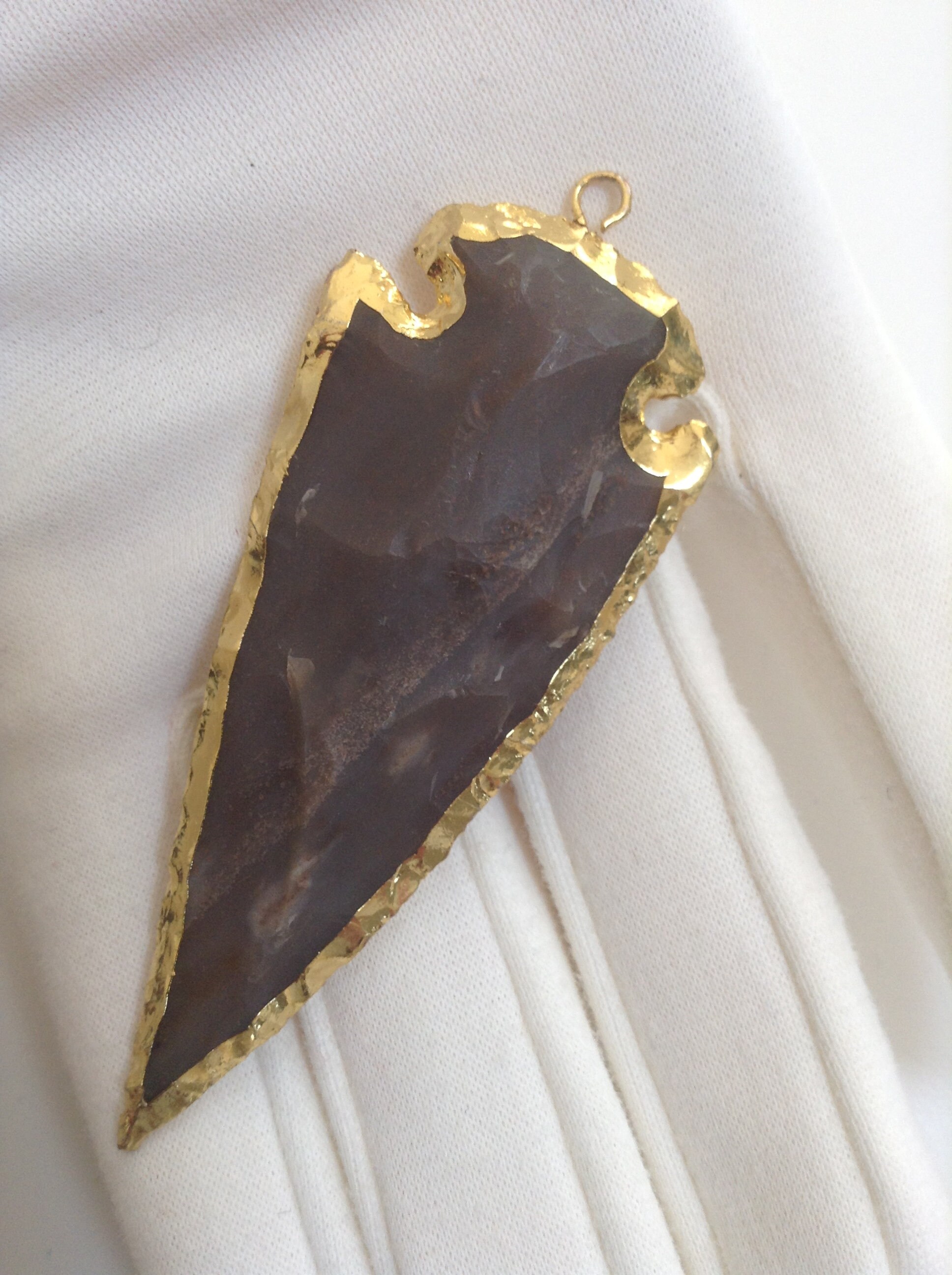 Real Knapped Stone Gold-trimmed Arrowhead Pendant Perfect - Etsy