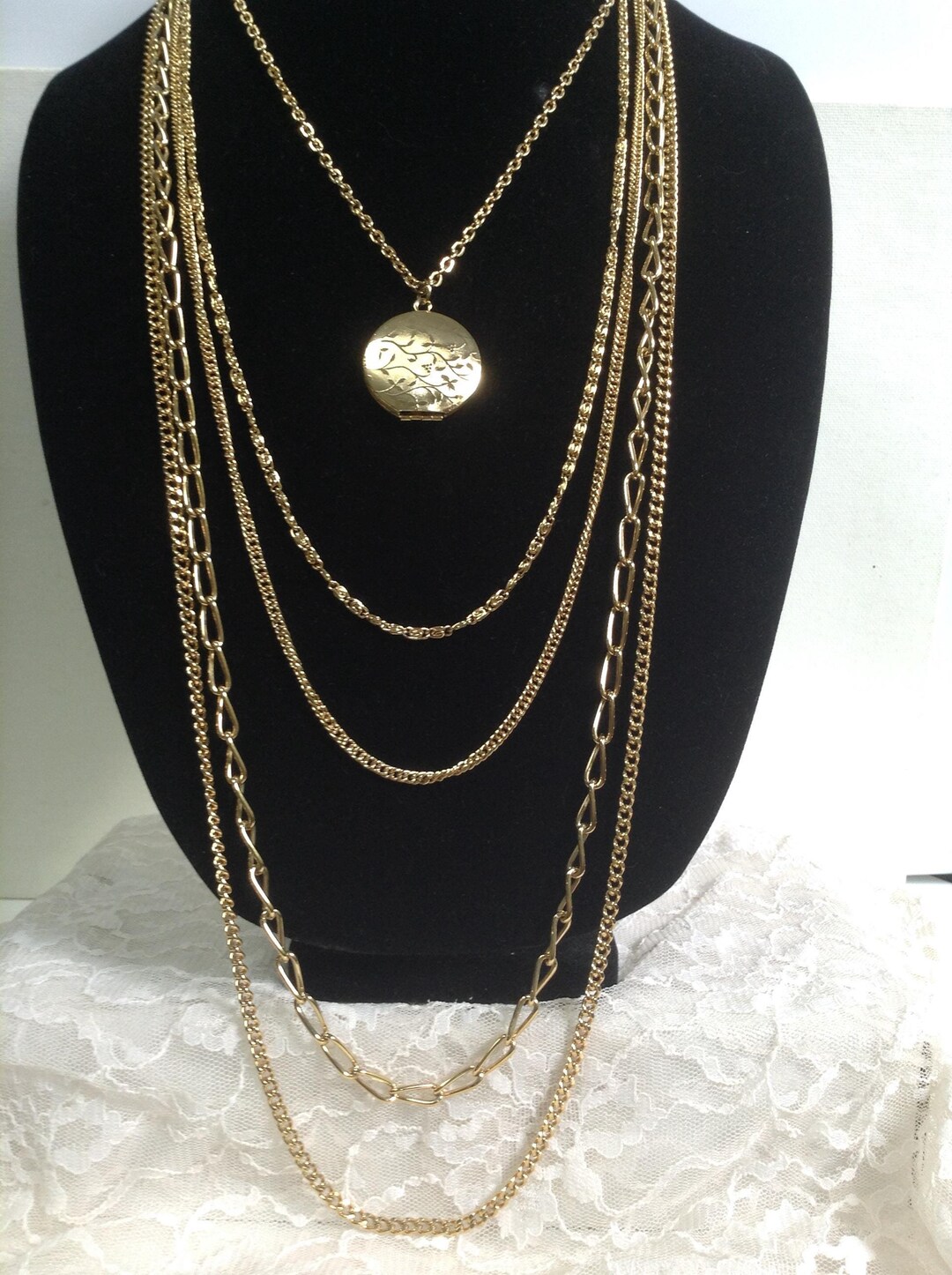 Goldette Unmarked Drippy Multi-chain Locket Necklace - Vintage 1970's ...