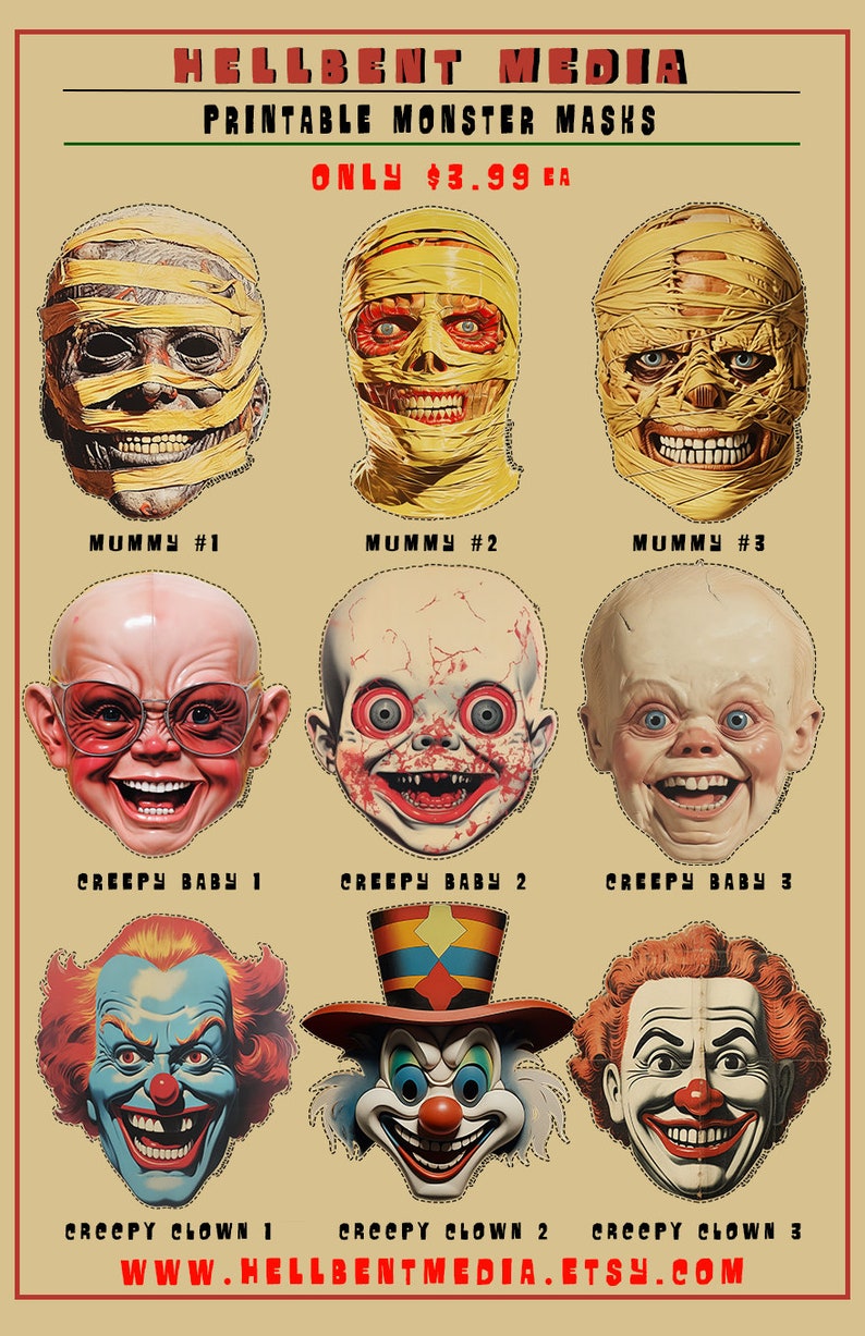 Printable Halloween Mask "monsters 76" Creepy Baby #1 Mask / Décor - Etsy