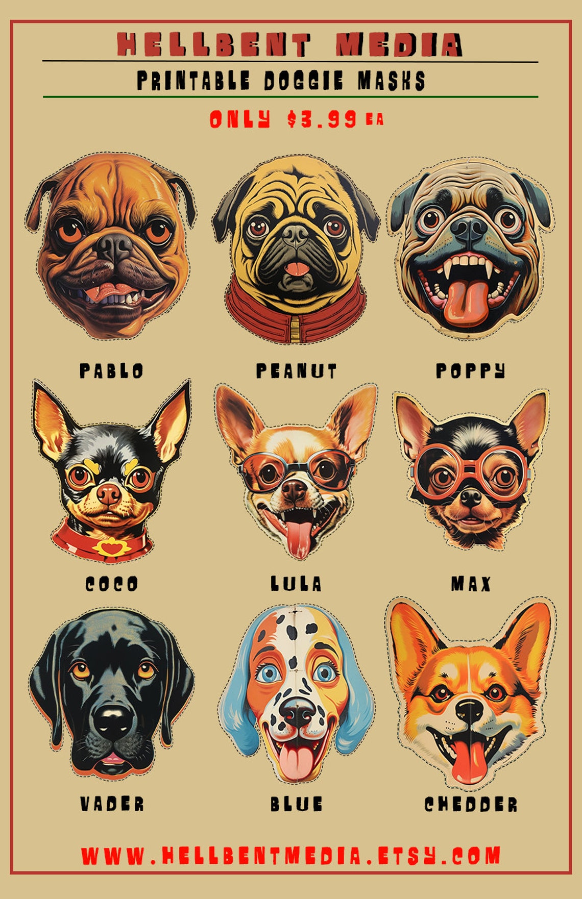 Printable Animal Mask Pablo the Pug Mask / Décor - Etsy