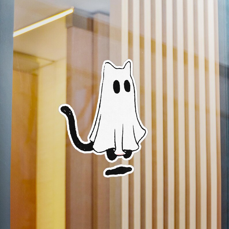 Halloween Retro 60's Cat Ghost Sticker 1 - Etsy