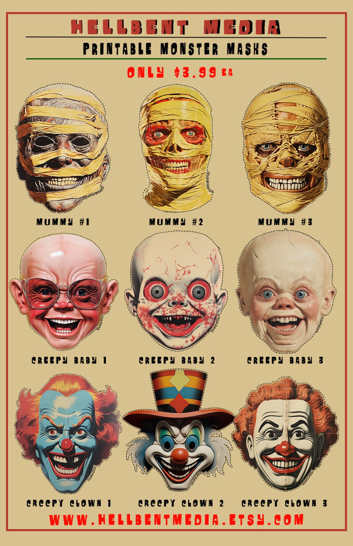 Printable Halloween Mask "monsters 76" Creepy Baby #2 Mask / Décor - Etsy