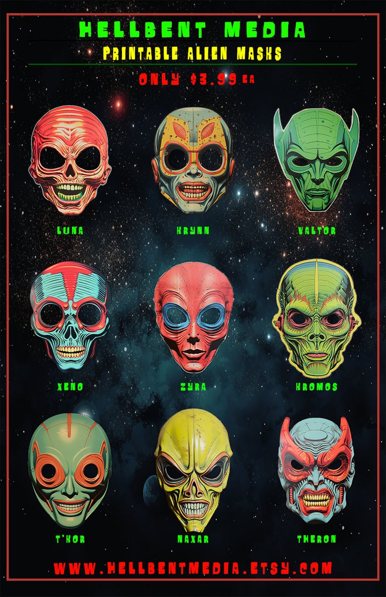 Printable Halloween Mask Monsters 76 "krynn" Alien Mask / Décor, - Etsy