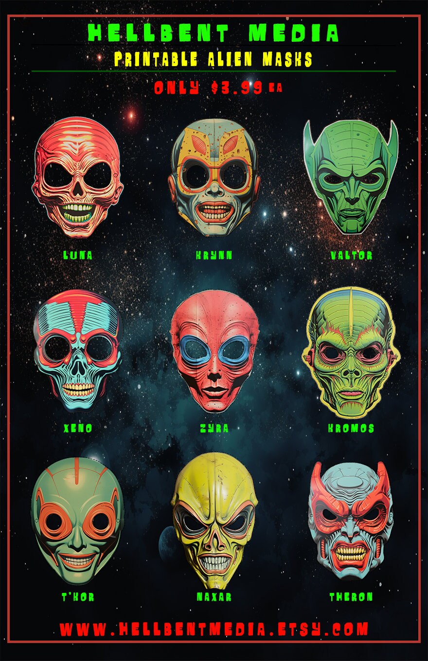 Printable Halloween Mask Monsters 76 "krynn" Alien Mask / Décor, - Etsy