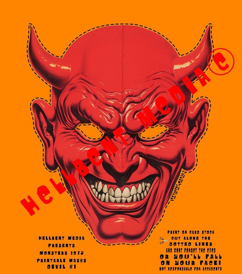Printable Halloween Mask "monsters 76" Devil #1 Mask / Décor - Etsy