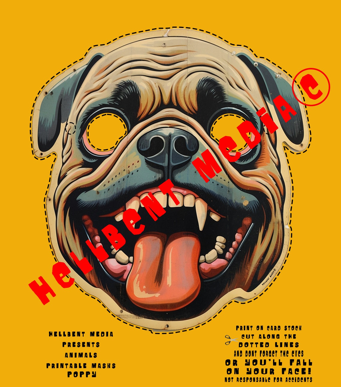 Printable Animal Mask Poppy the Pug Mask / Décor - Etsy