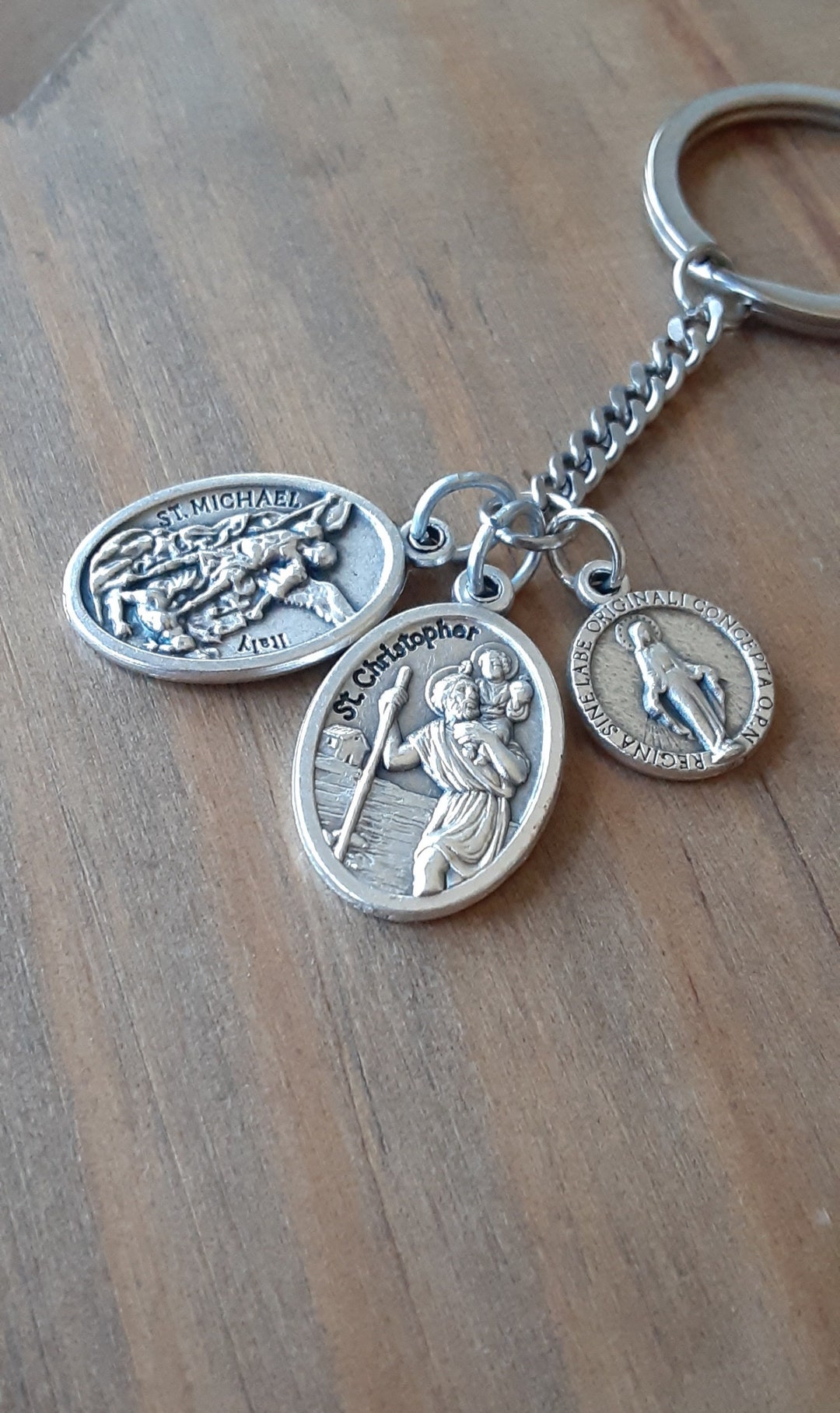 Men's Triple Protection Keychain/saint Michael/saint Christopher ...