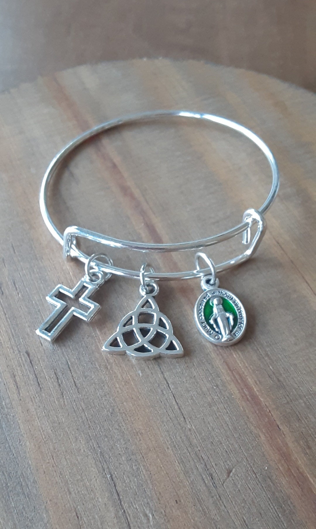 Little Girls Catholic Bracelet/green Miraculous Medal/irish Triquetra ...