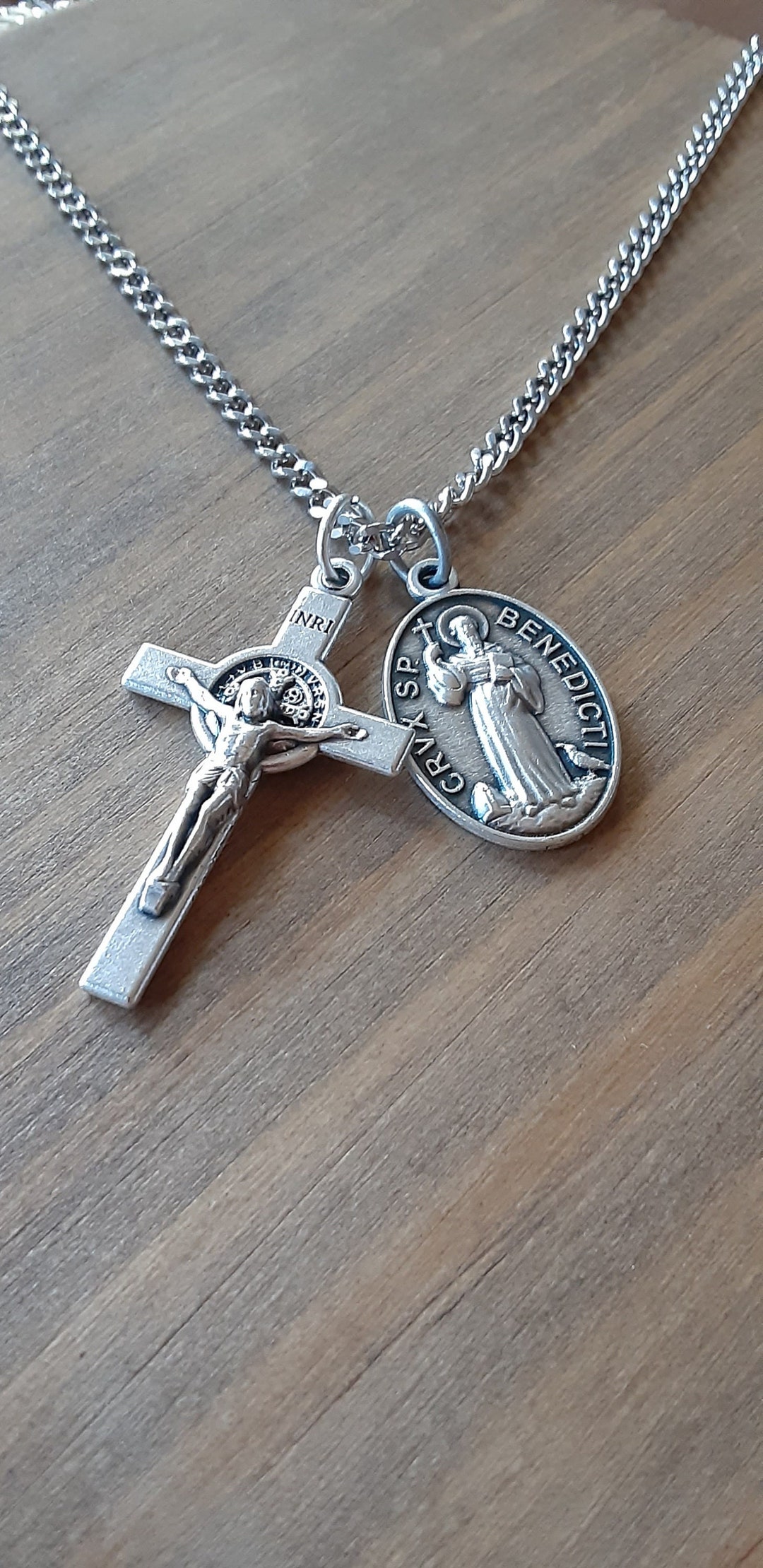 Men's Crucifix Necklace/saint Benedict Medal/saint Benedict Crucifix ...