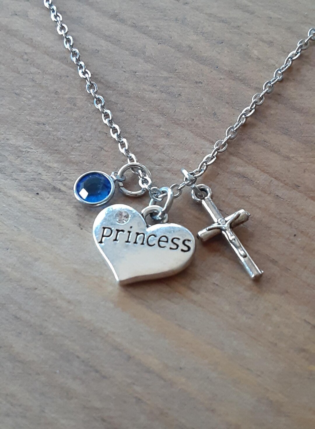 Princess Heart Necklace/dainty Girls Crucifix/crystal Birthstone/holy ...
