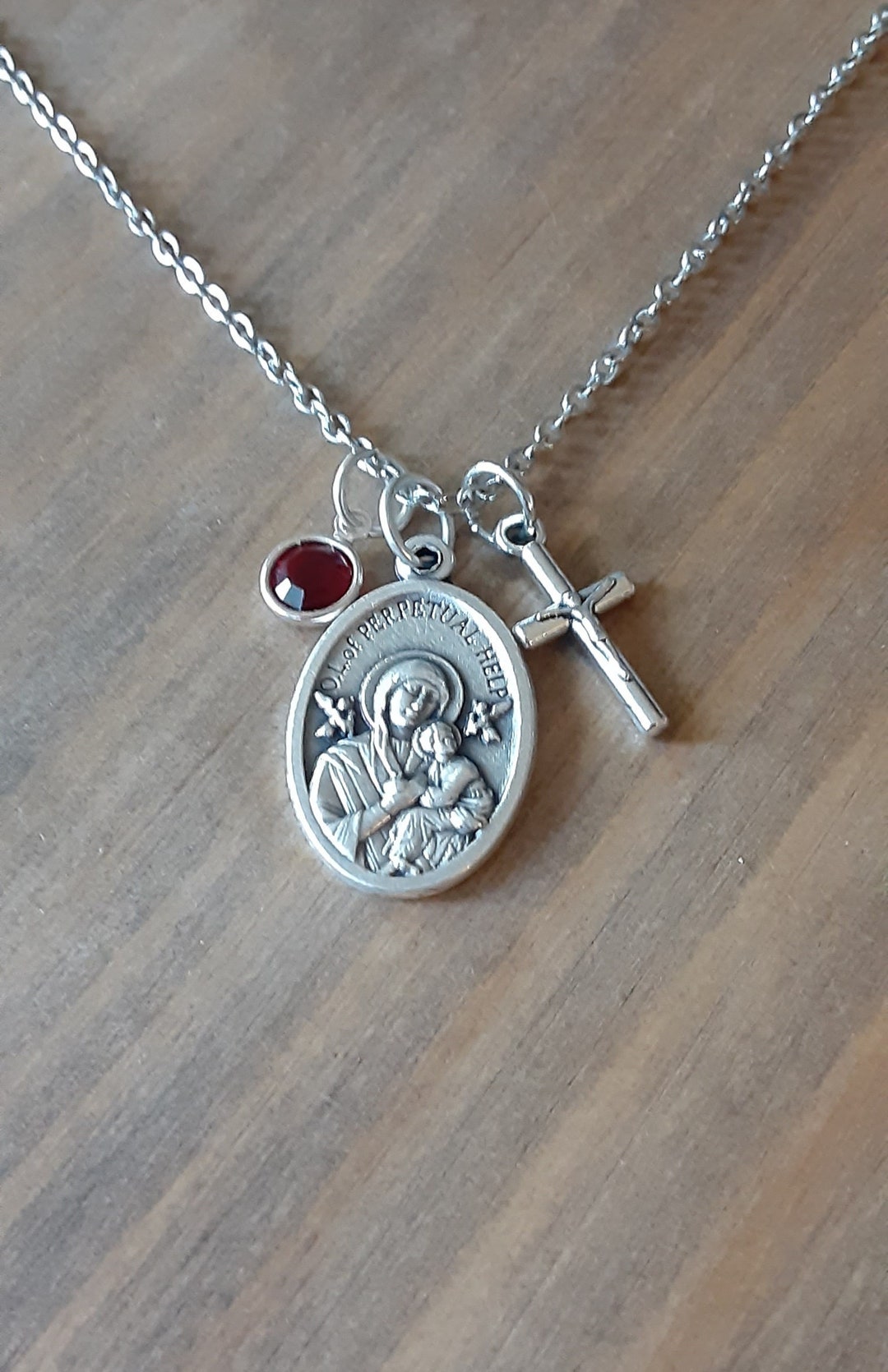 Our Lady of Perpetual Help Necklace, Swarovski Birthstone, Catholic ...
