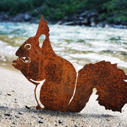 Squirrel Rusty Metal Garden Decor Squirrel Rusted Steel - Etsy