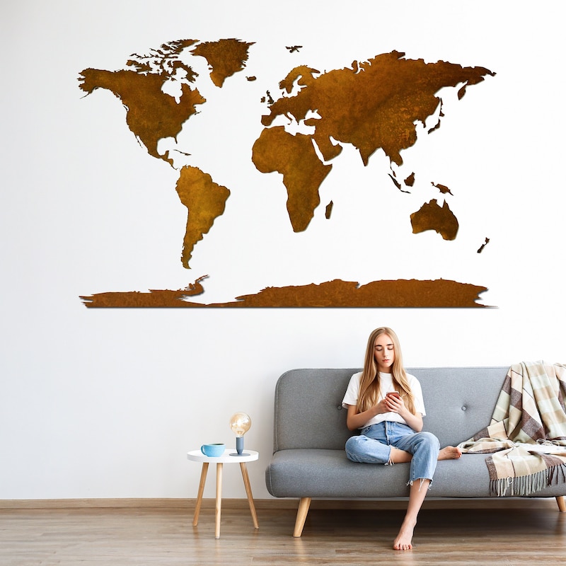 World Map Metal Wall - Etsy