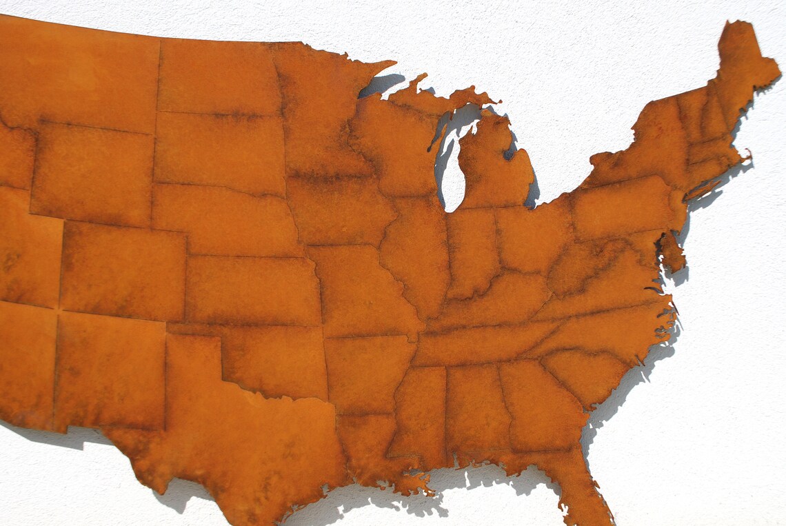 USA Map - Metal Wall Art. the United States - Corten Decor Map. - Etsy