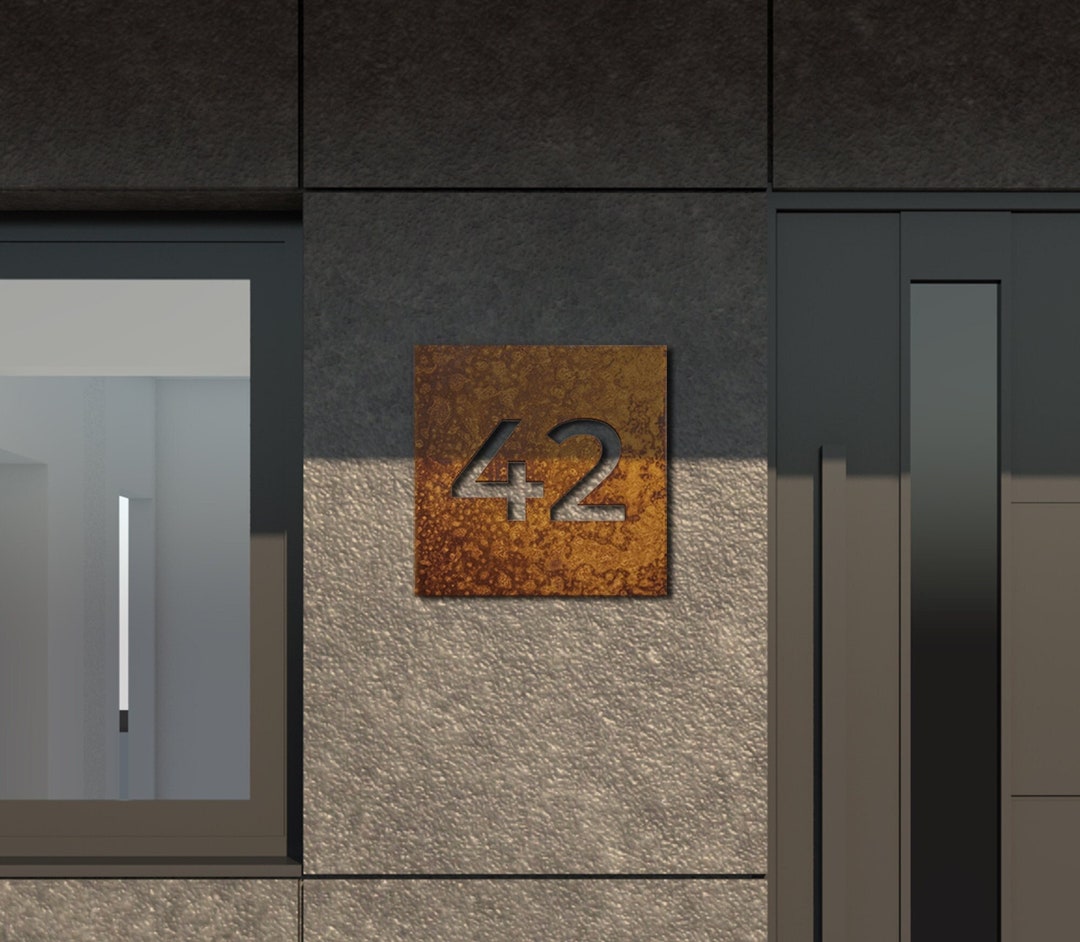 Metal House Sign Custom. Square Sign Corten. House Number Rusty Metal ...